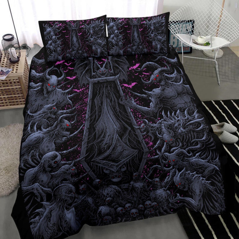 Coffin Shroud Bat Wing Demon Galore 3 Piece Duvet Set Night Blue Pink ...