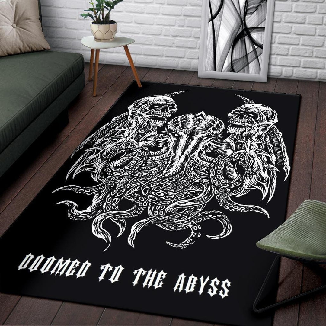 Skull Demonic Octopus Area Rug-skull Room Decor Rug-demon Skull Rug ...