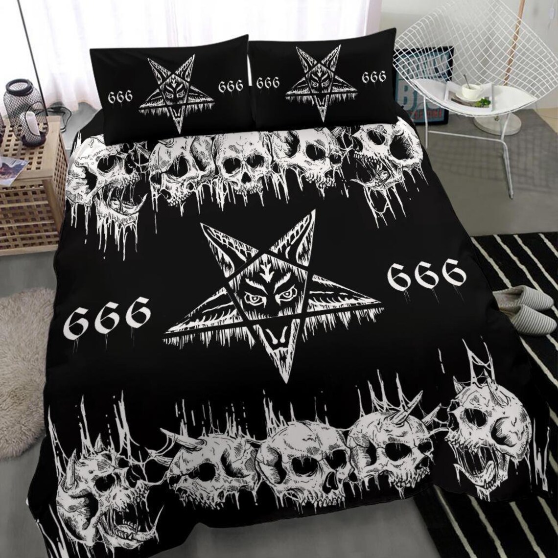 Skull Satanic Pentagram 666 Drip 3 Piece Duvet Set-satanic Bedding ...