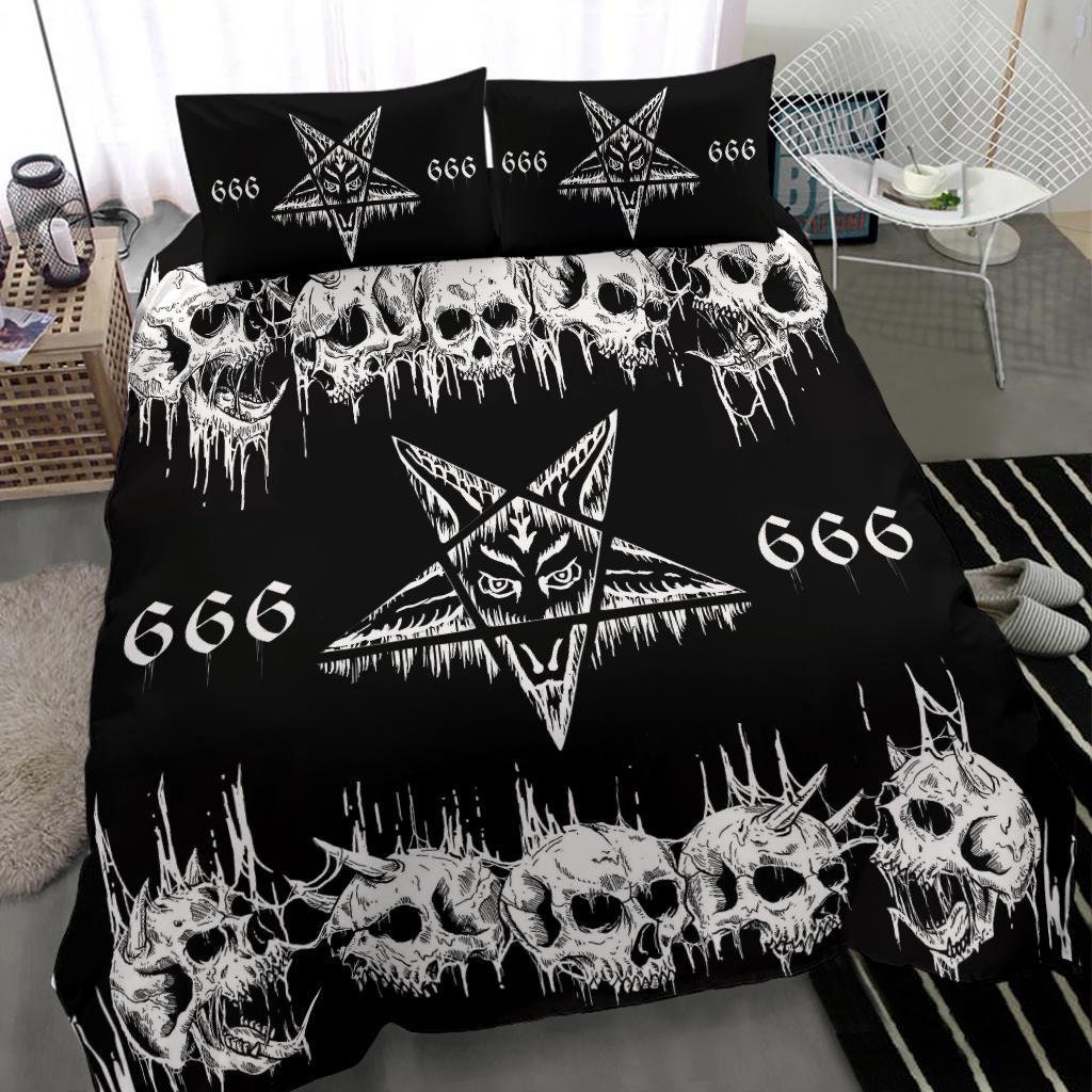 Skull Satanic Pentagram 666 Drip 3 Piece Duvet Set-satanic | Etsy