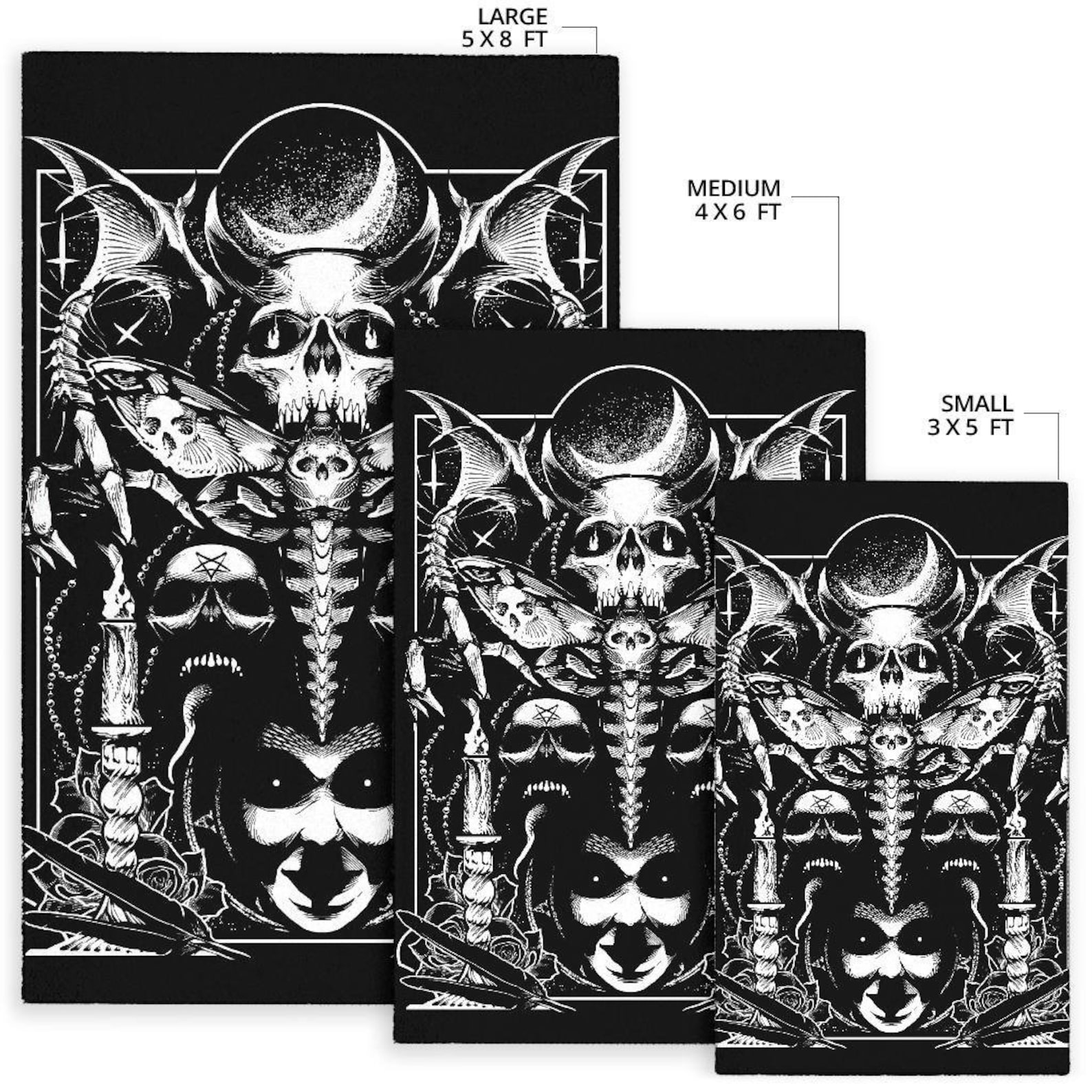 Skull Pentagram Demon Moth Cult Area Rug-skull Occult - Etsy