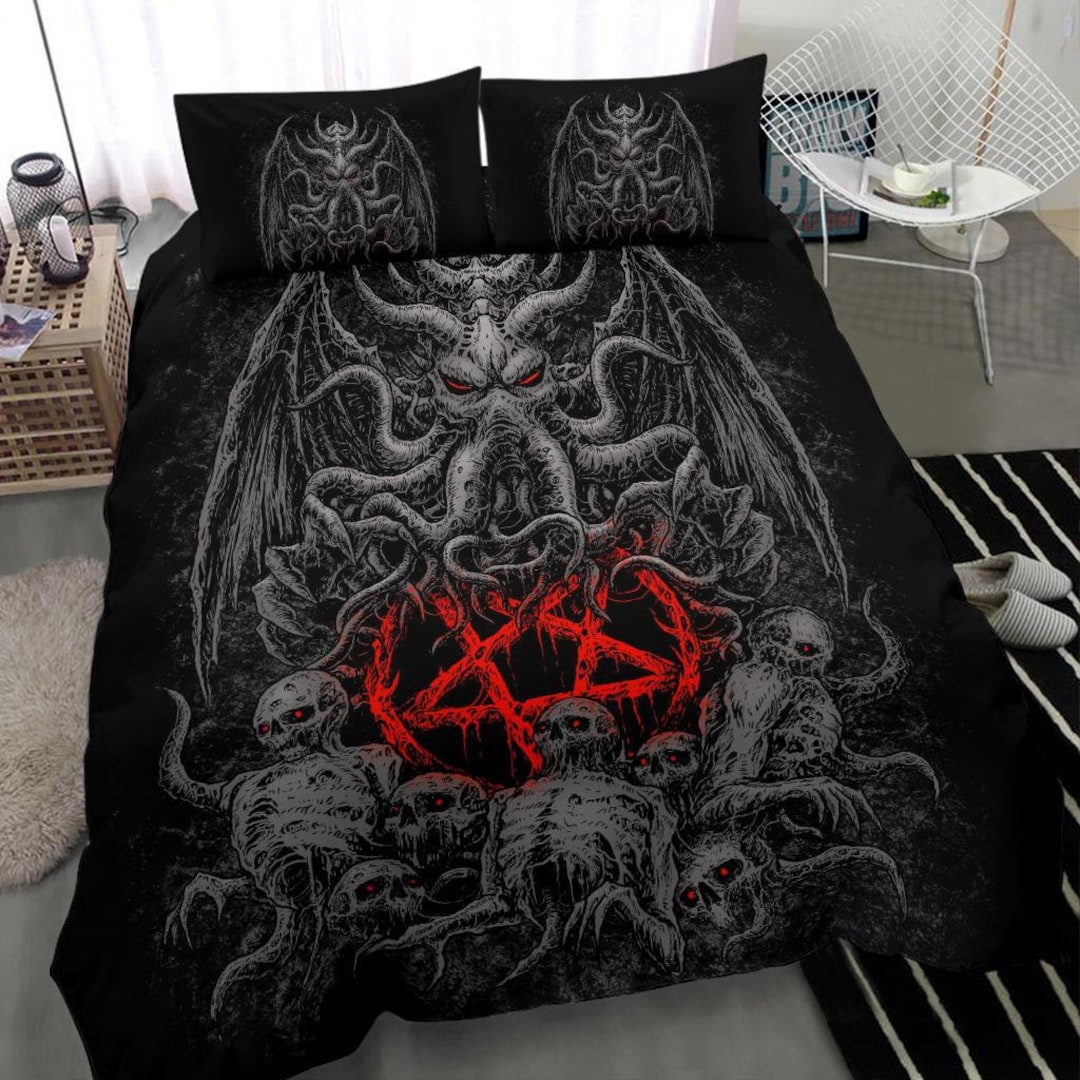 Skull Skeleton Demon Octopus Satanic Pentagram 3 Piece Duvet Set Dark ...