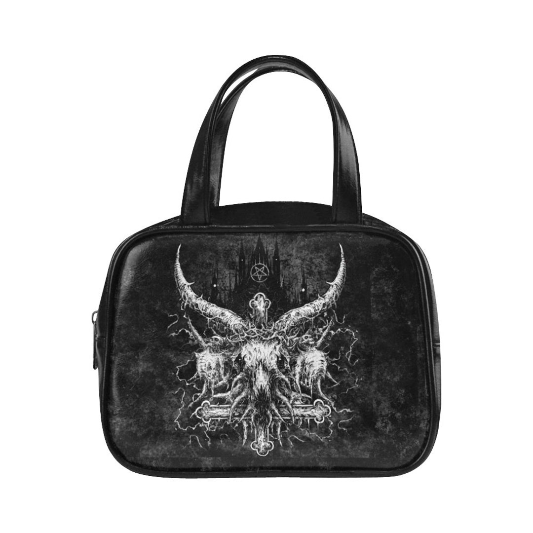 Skull Satanic Crowned Goat Satanic Cross Top Handle Handbag High-grade ...