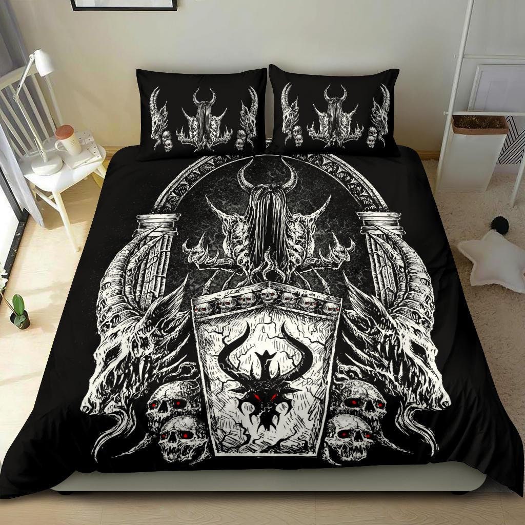 Skull Gothic Demon Shrine Black And White Red Eye Version Duvet Set ...