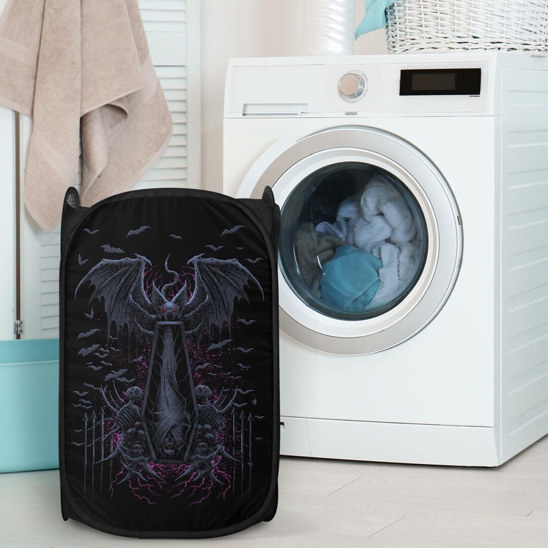 Skull Batwing Skeleton Coffin Shroud Laundry Hamper Night Blue Pink 2 ...