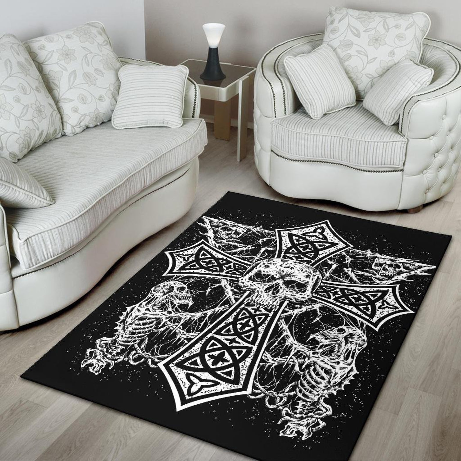 Skull Skeleton Gothic Satanic Cross Area Rug-skull Gothic Rug-skull ...