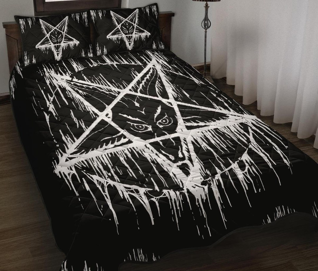 Satanic Pentagram Drip Quilt Large Print 3 Piece Bed Set-satanic Occult ...
