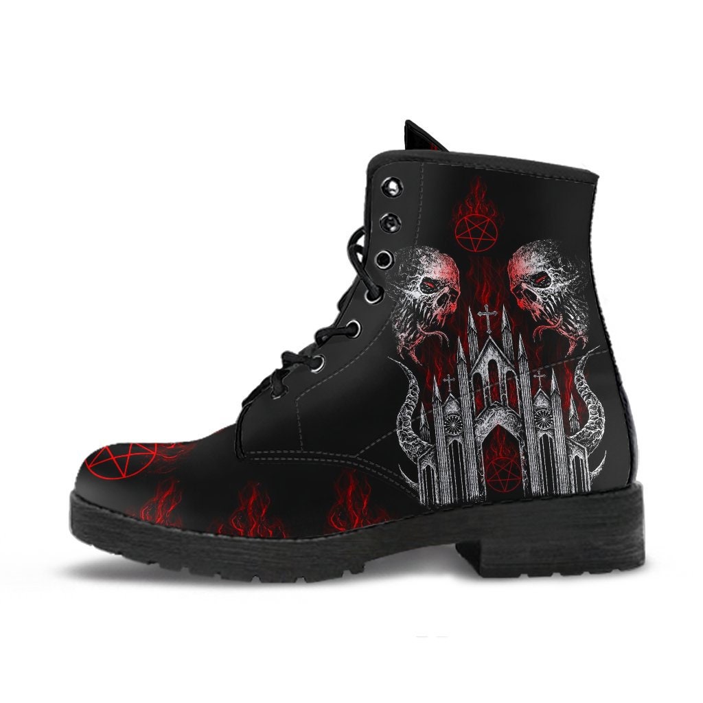 Skull Demon Satanic Pentagram Church Flame Leather Boots-Skull | Etsy