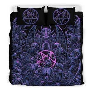 Skull Demon Satanic Pentagram Cthulhu 3 Piece Duvet Set Night Blue Pink ...