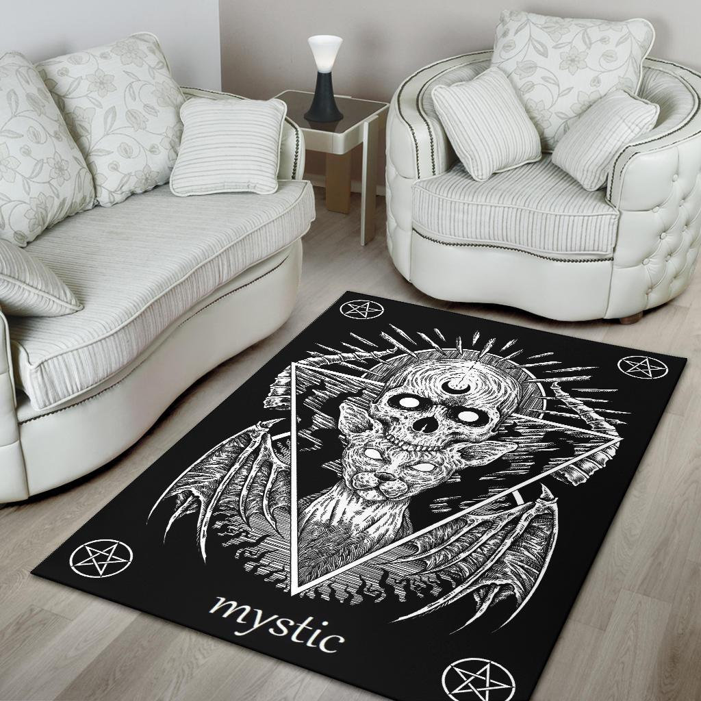 Skull Pentagram Occult Gothic Demon Cat Area Rug-skull Cat - Etsy