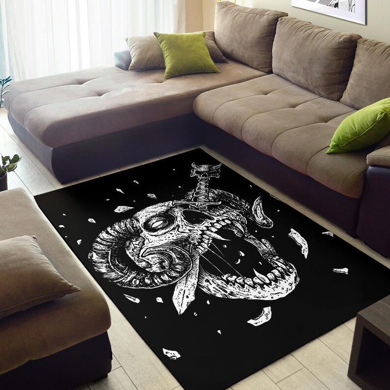 Skull Dagger Demon Area Rug Second Version-skull Rug-skull - Etsy