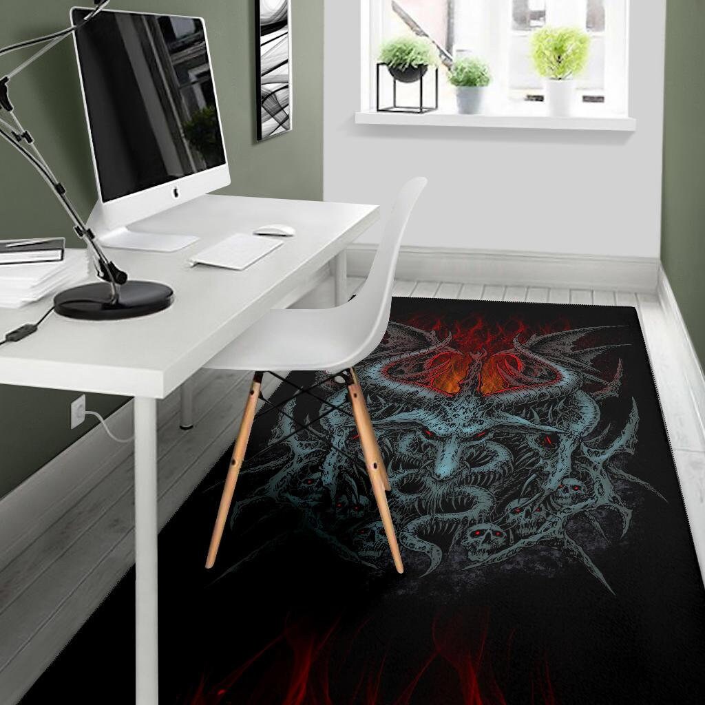 Skull Satanic Goat Demon Flame Area Rug-skull Goat Rug-satanic Room ...