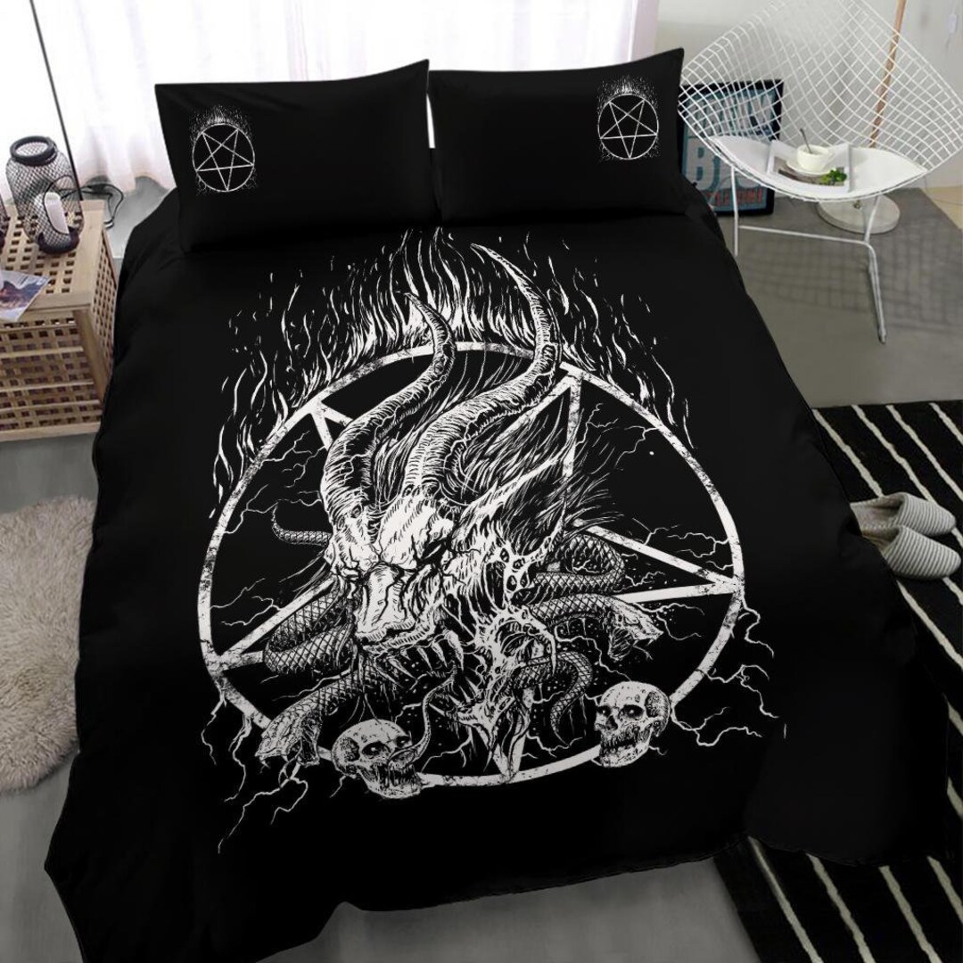 Skull Satanic Pentagram Satanic Goat Demon Serpent 3 Piece Duvet ...