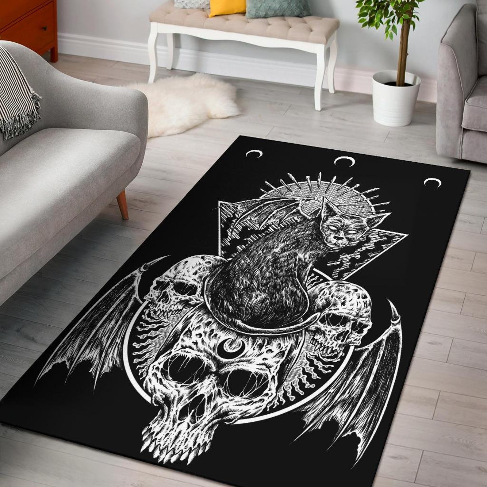 Skull Gothic Bat Wing Black Cat Large Bat Wing Half Moon Version Area ...