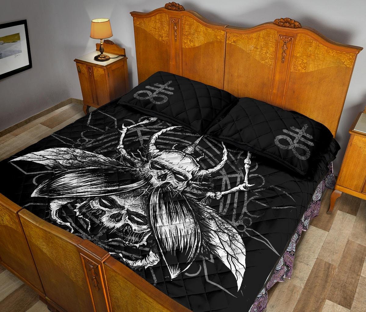Skull Gothic Satanic Fly Quilt 3 Piece Bed Set-gothic Quilts-satanic ...
