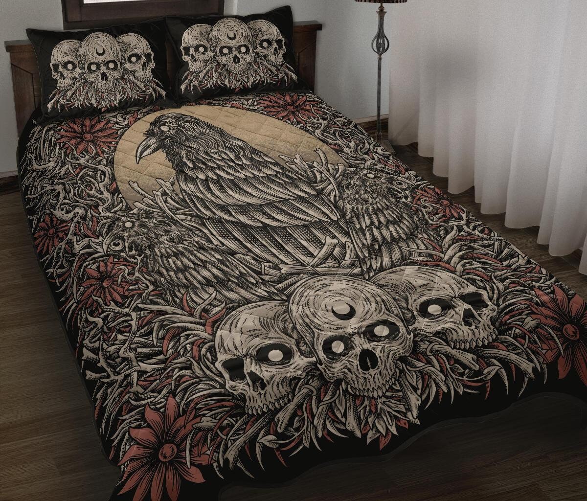Skull Gothic Occult Crow Eye Quilt 3 Piece Set Wide Color - Etsy
