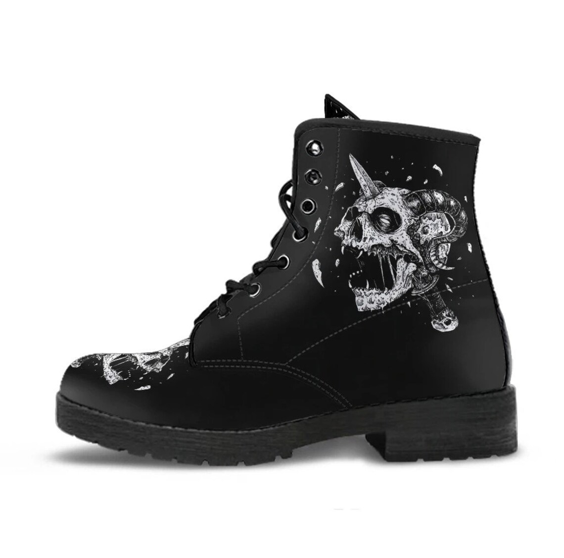 Skull Demon With Dagger Exploding Head Leather Boots-skull Punk Boots ...