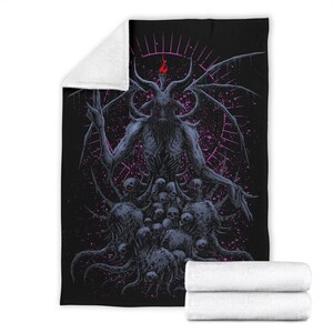 Skull Batwing Baphomet Blanket Night Blue Pink-baphomet Blanket-satanic ...