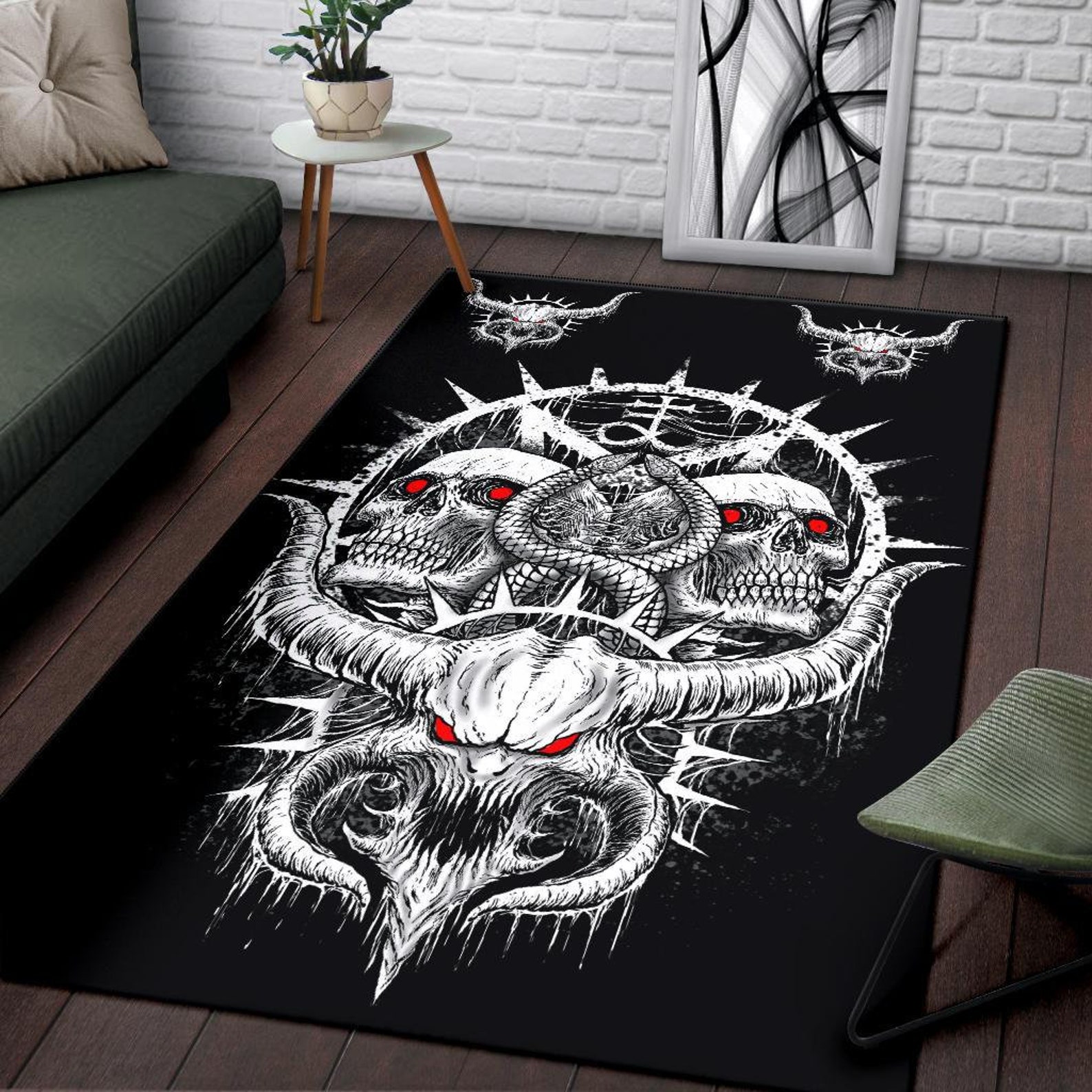 Skull Satanic Demon Serpent Area Rug Black and White Red Eye | Etsy