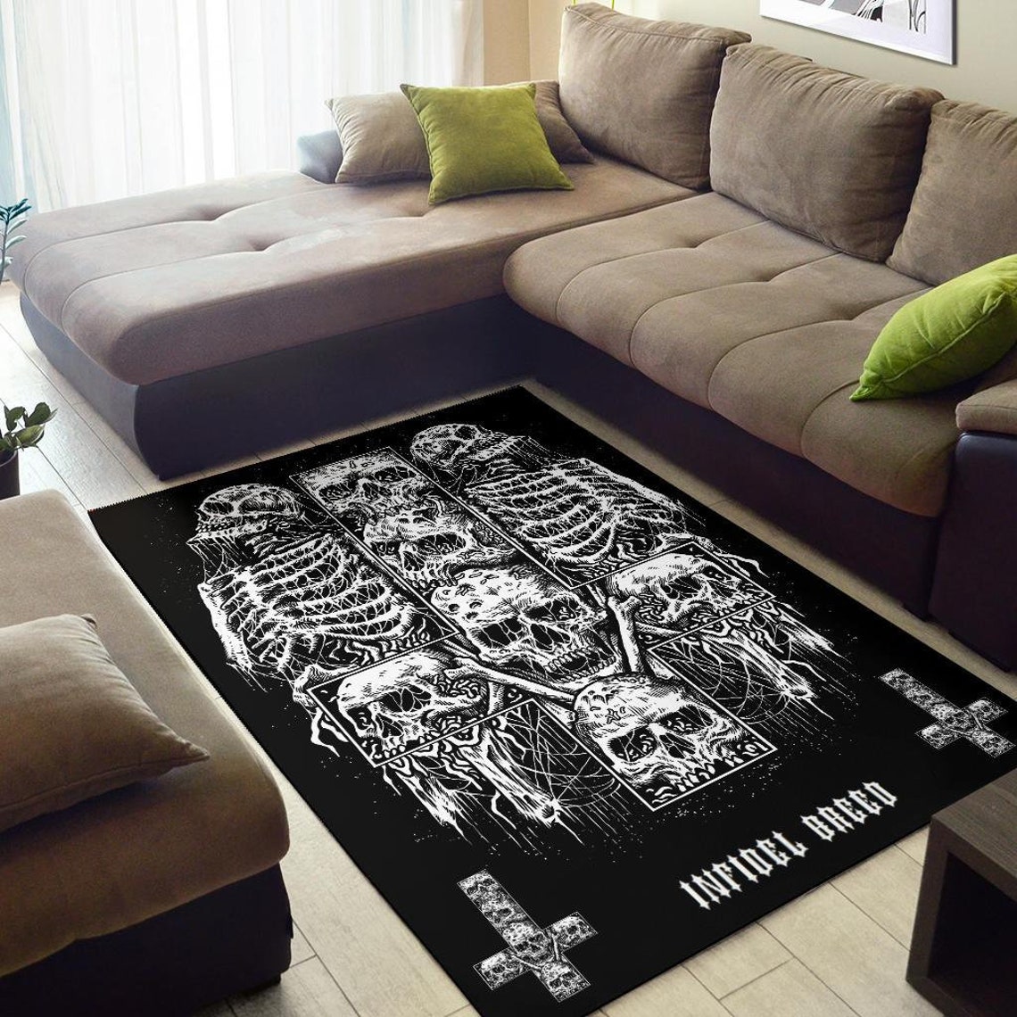 Satanic Skull Inverted Cross Area Rug-inverted Cross Skull Rug-satanic ...