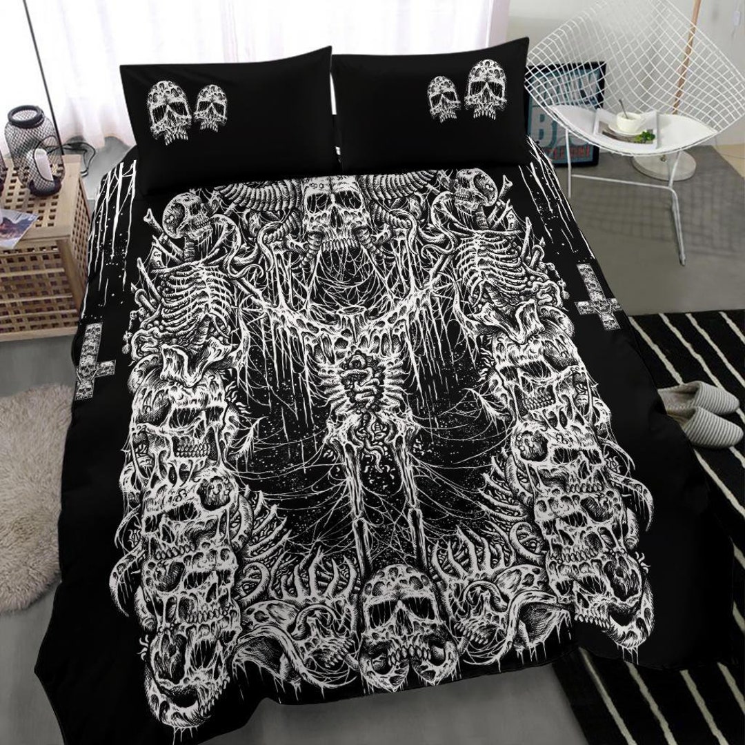 Skull Demon Headless Skeleton With Inverted Cross 3 Piece Duvet Set ...
