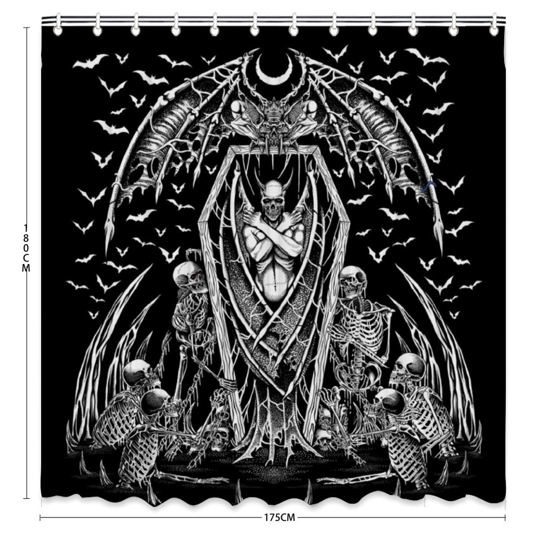 Skull Skeleton Chain Wicked Bat Shroud Waterproof Shower Curtain 71" X ...