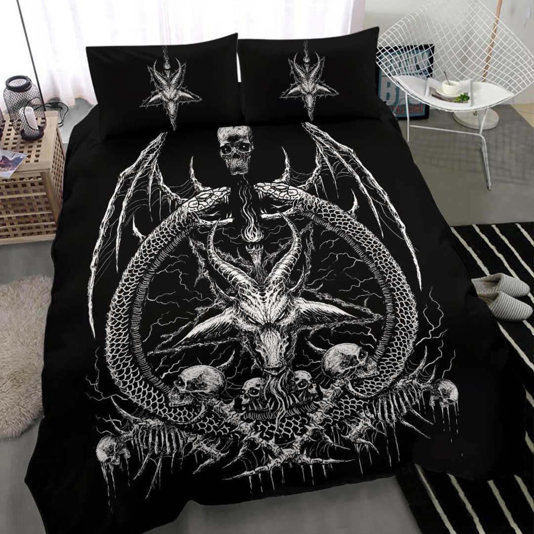Skull Demon Satanic Goat Satanic Pentagram Serpent 3 Piece Duvet Set ...