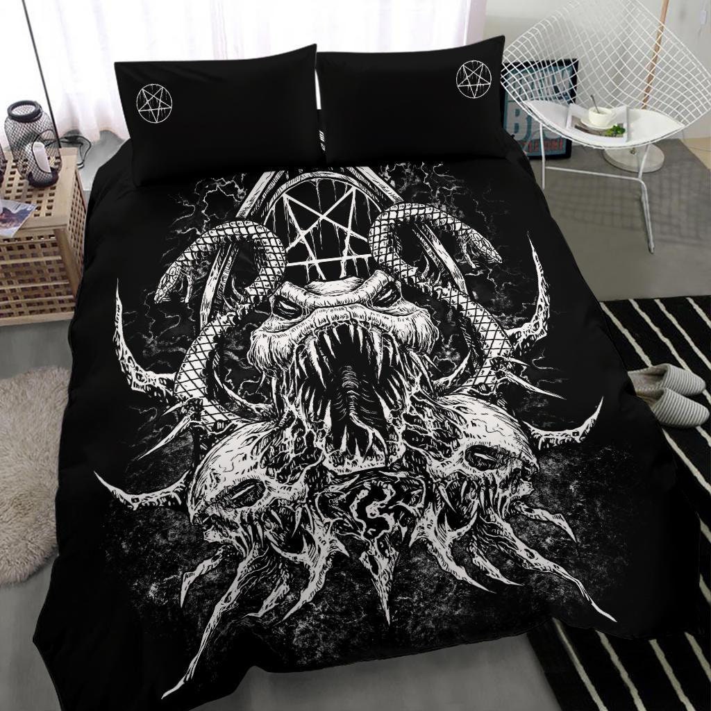 Skull Demon Serpent Satanic Pentagram 3 Piece Duvet Set Black and White ...