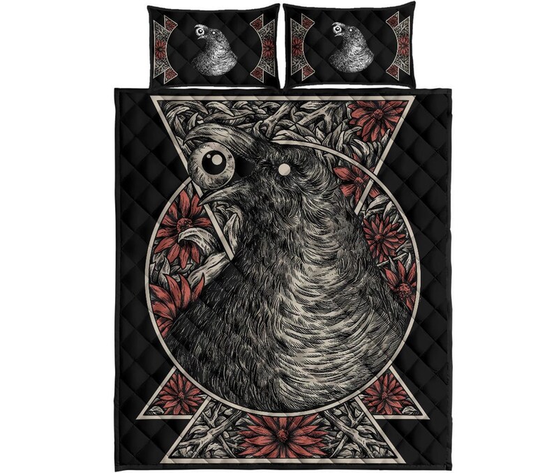 Gothic Quilt Black Crow Eye 3 Piece Bed Set Color | Etsy