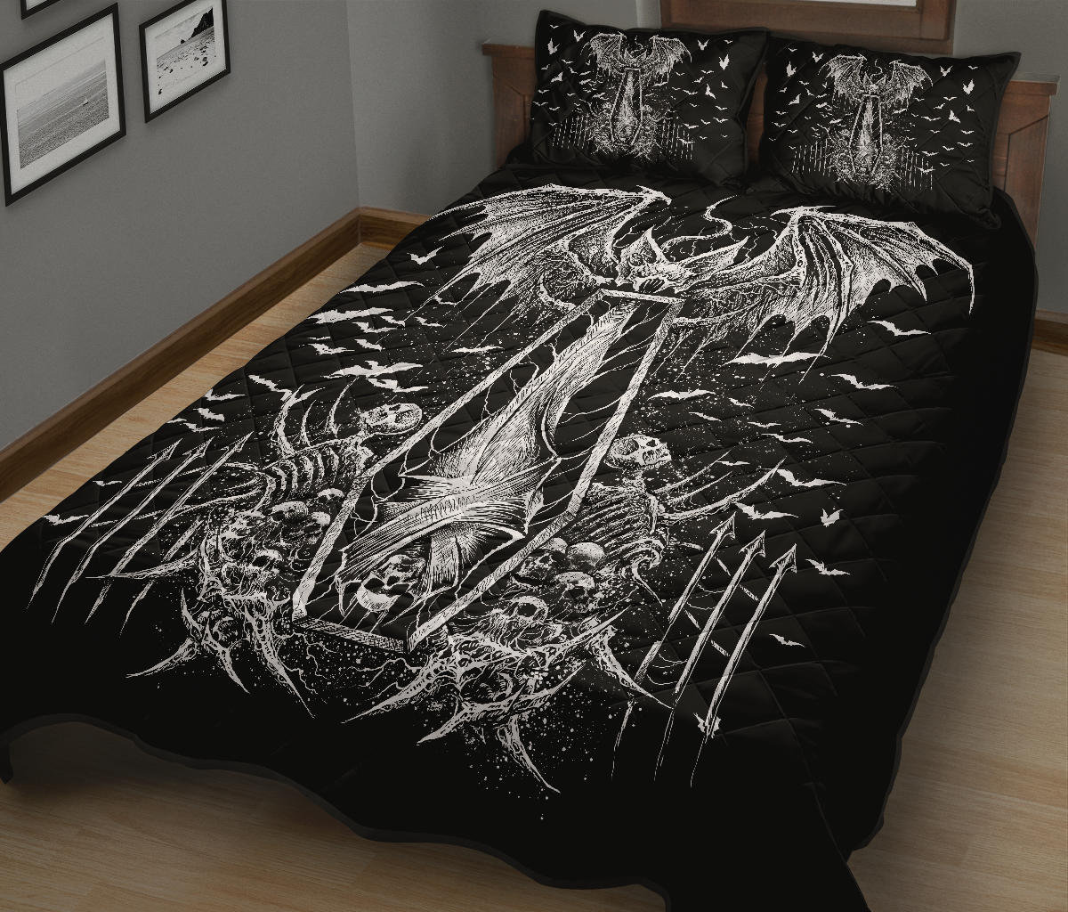 Skull Batwing Skeleton Coffin Shroud 3 Piece Quilt Set Black - Etsy