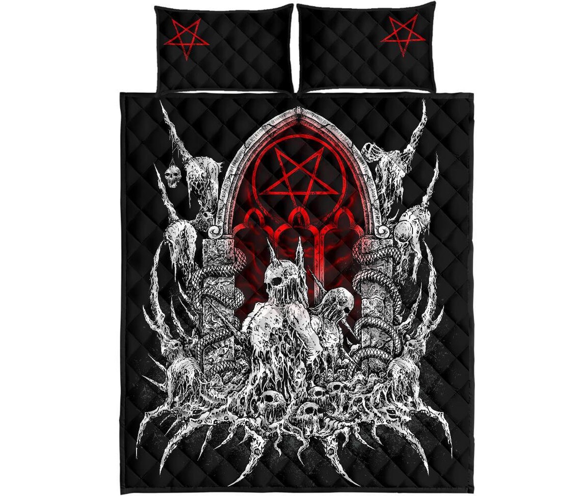 Skull Satanic Pentagram Shrine Quilt 3 Piece Set New Red-goth - Etsy