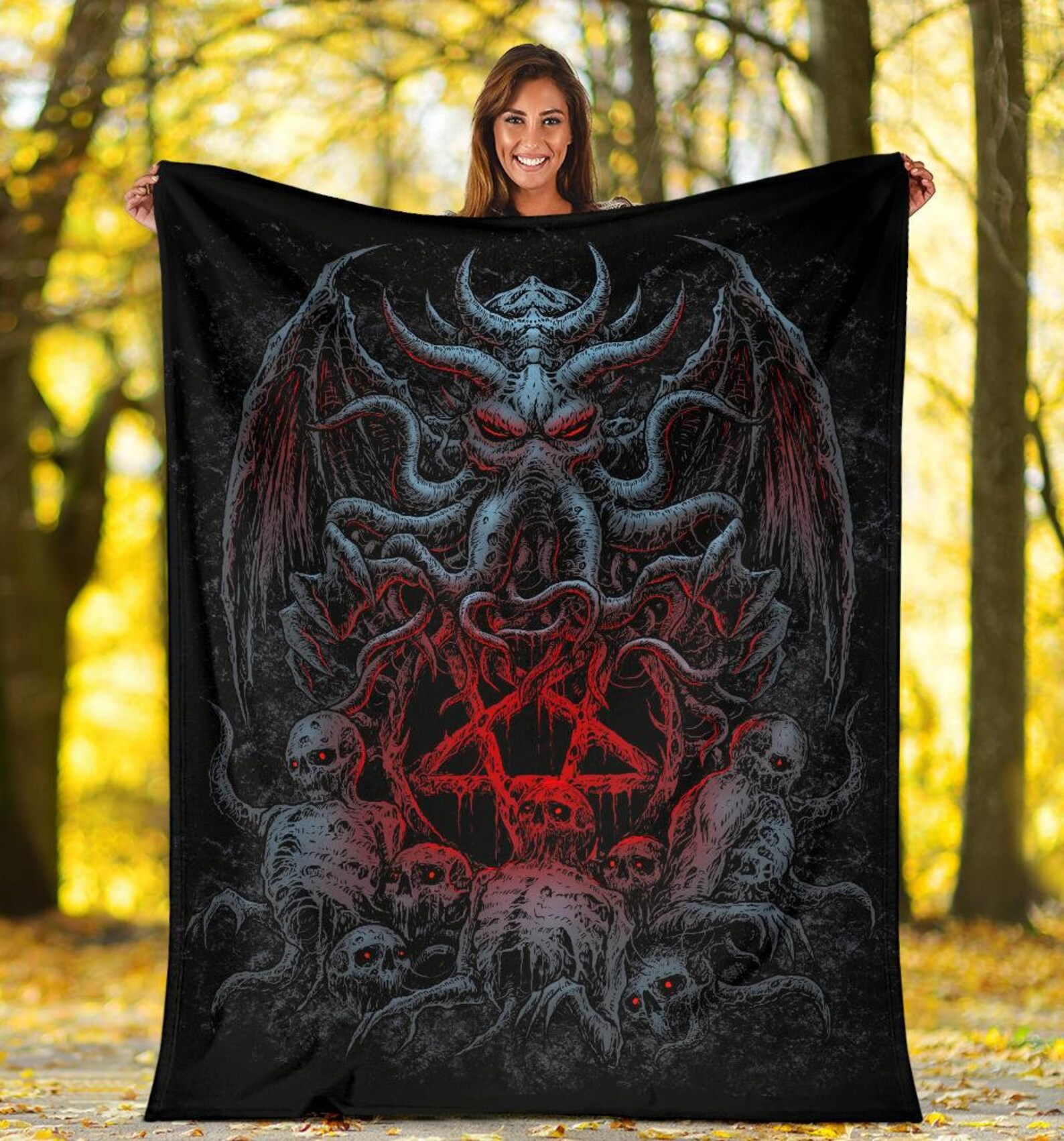 Skull Satanic Pentagram Demon Octopus Blanket Color - Etsy