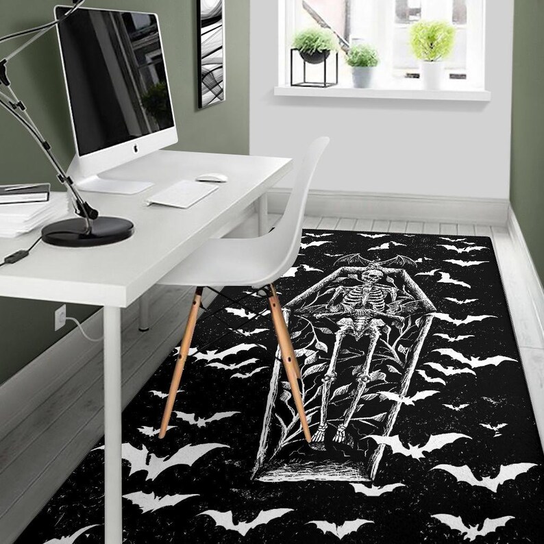 Bat Skull Skeleton Coffin Shrine Area Rug-coffin Rug-skull - Etsy