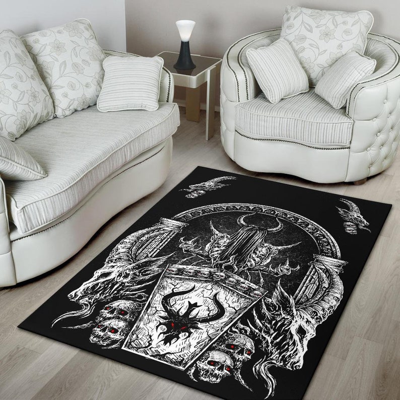 Skull Gothic Demon Shrine Area Rug Black and White Red Eye - Etsy
