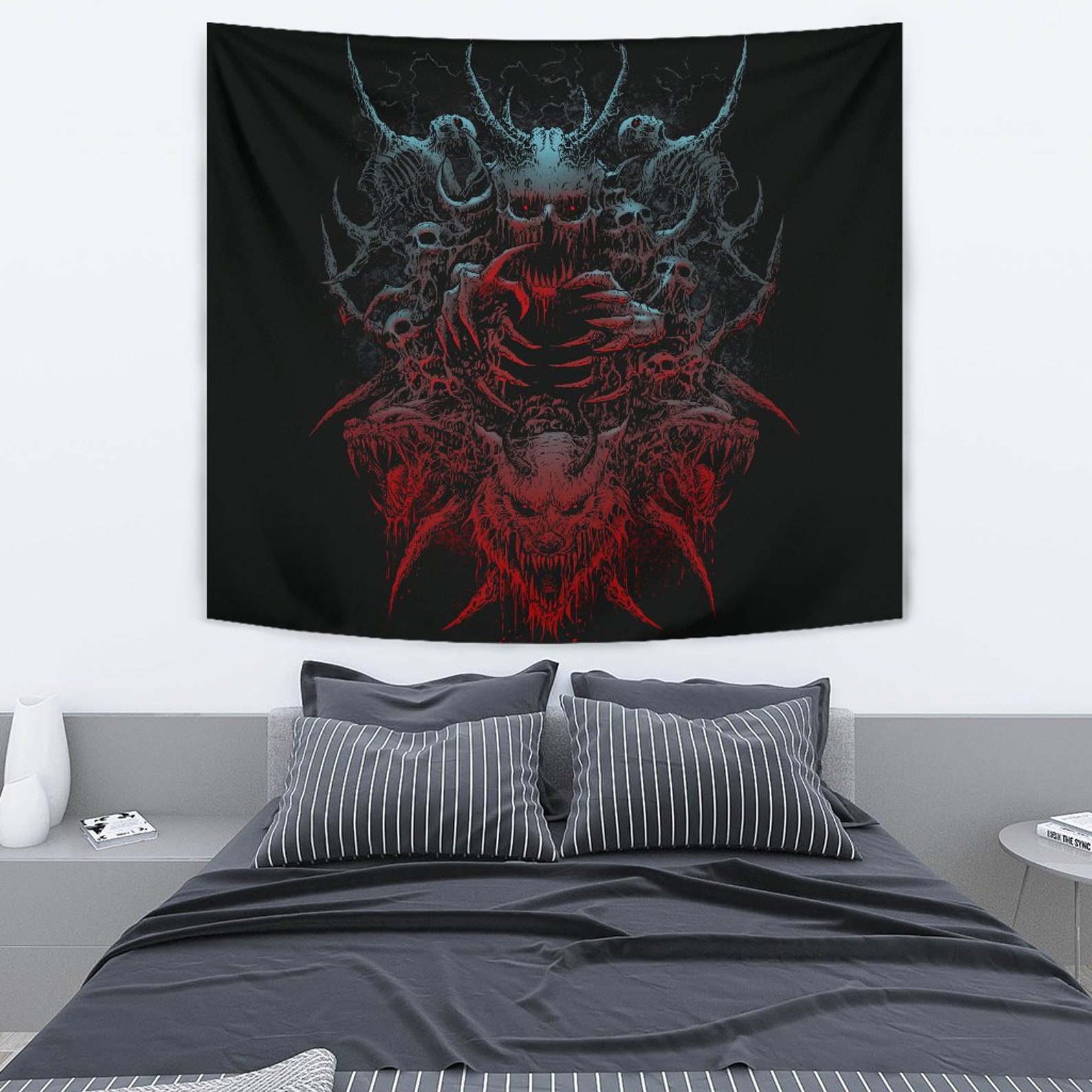 Skull Demon Wolf Large Wall Tapestry Color Version-skull Tapestry-skull ...