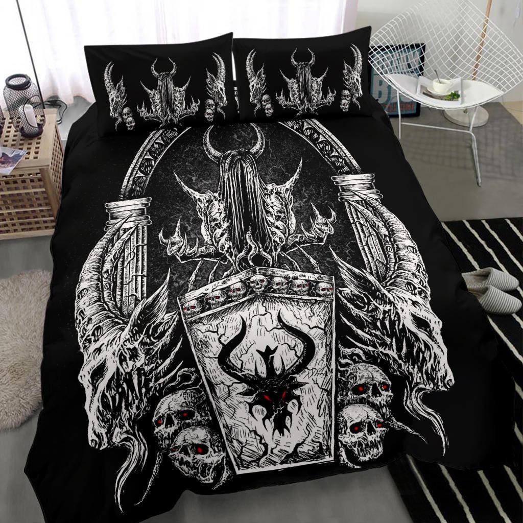 Skull Gothic Demon Shrine Black And White Red Eye Version Duvet Set ...