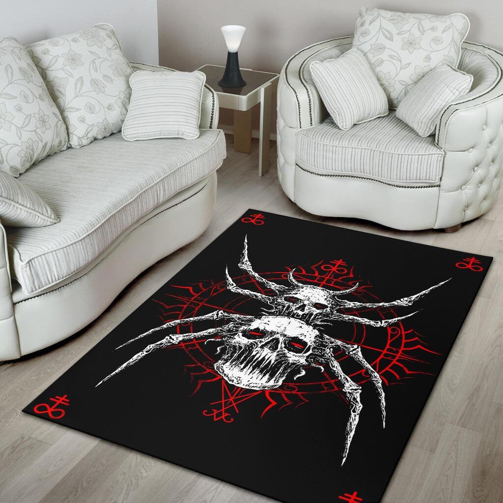 Skull Gothic Satanic Spider Area Rug Red Version-skull | Etsy