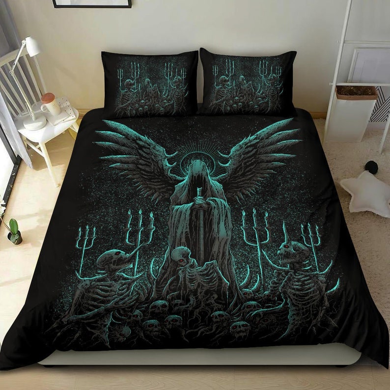 Skull Skeleton Gothic Hooded Wing Demon Sword 3 Piece Duvet Set Awesome ...