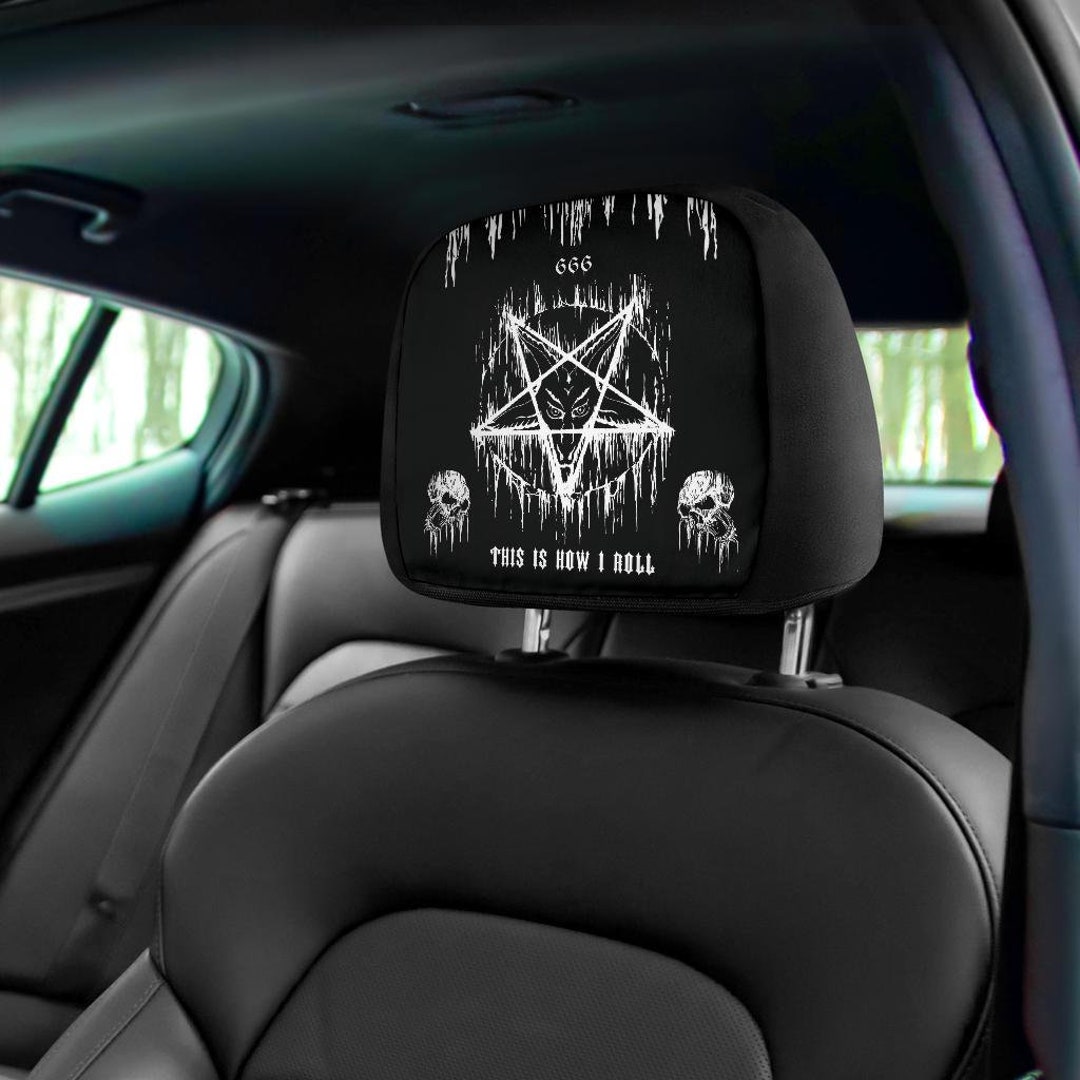 Skull 666 Satanic Pentagram Drip This is How I Roll Headrest Cover Set ...