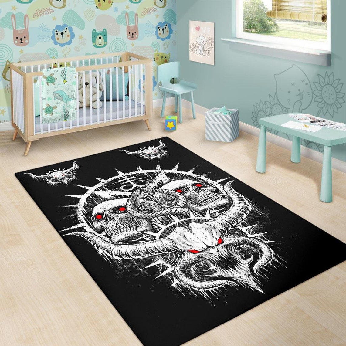 Skull Satanic Demon Serpent Area Rug Black and White Red Eye - Etsy
