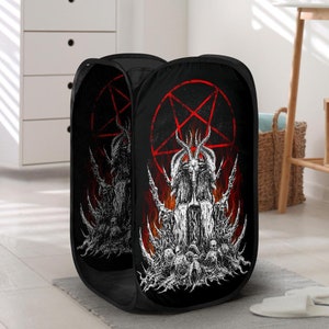 Skull Satanic Goat Pentagram Flame Laundry Hamper-baphomet Decpr ...