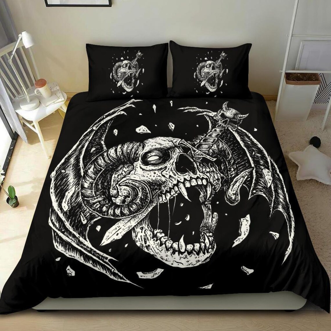Skull Exploding Demon Bat Wing Dagger 3 Piece Duvet Set Bat | Etsy
