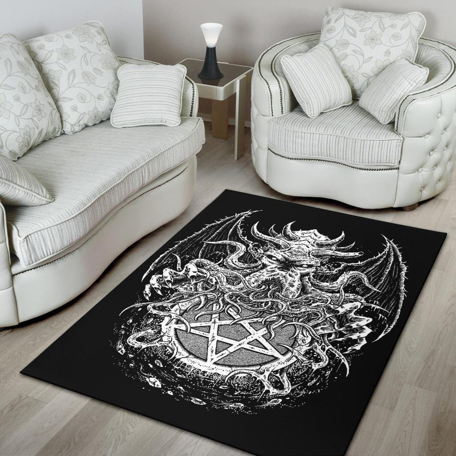 Inverted Pentagram Demon Octopus Area Rug-pentagram Rug-skull Pentagram ...