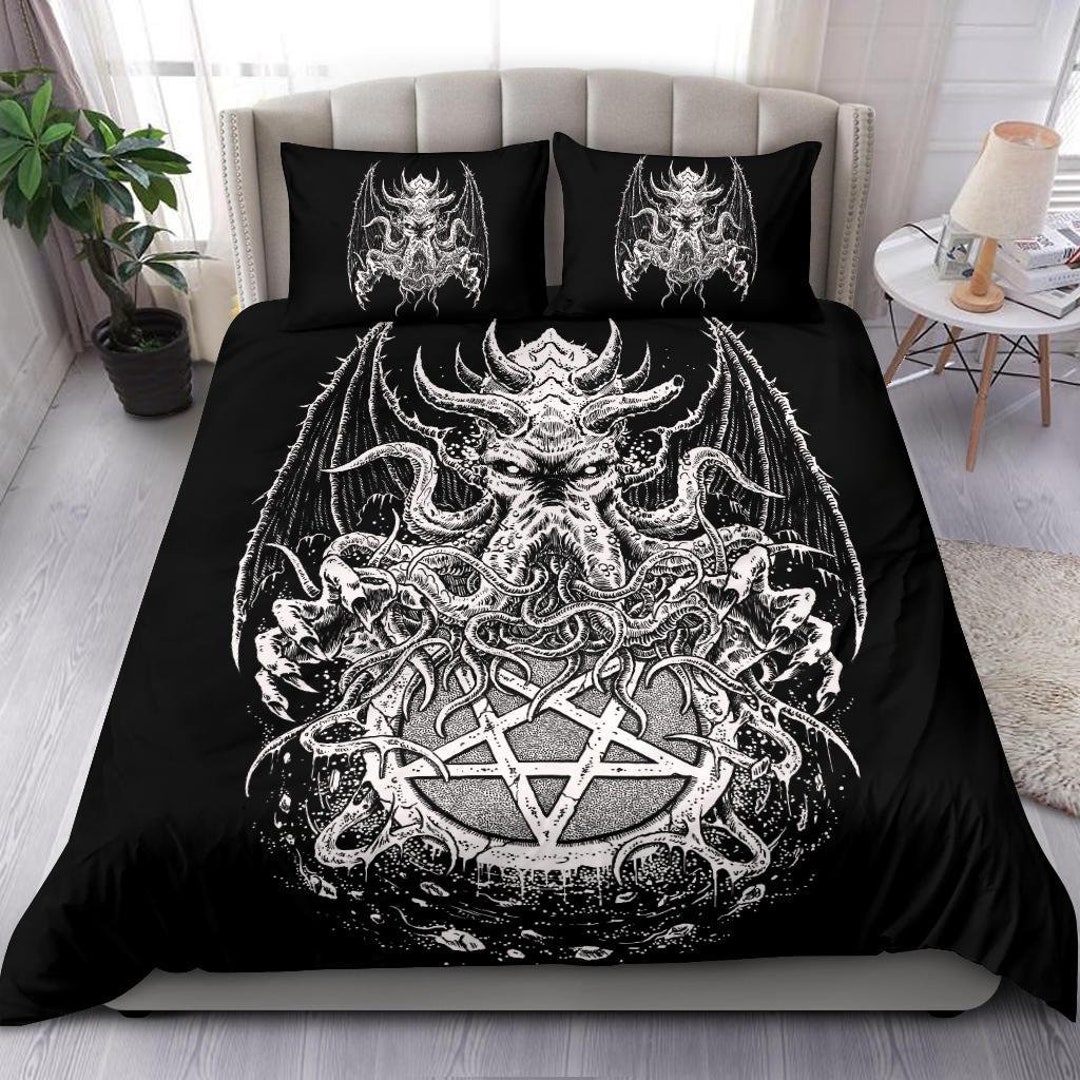 Skull Demon Satanic Pentagram Octopus 3 Piece Duvet Set-skull Bed Cover ...