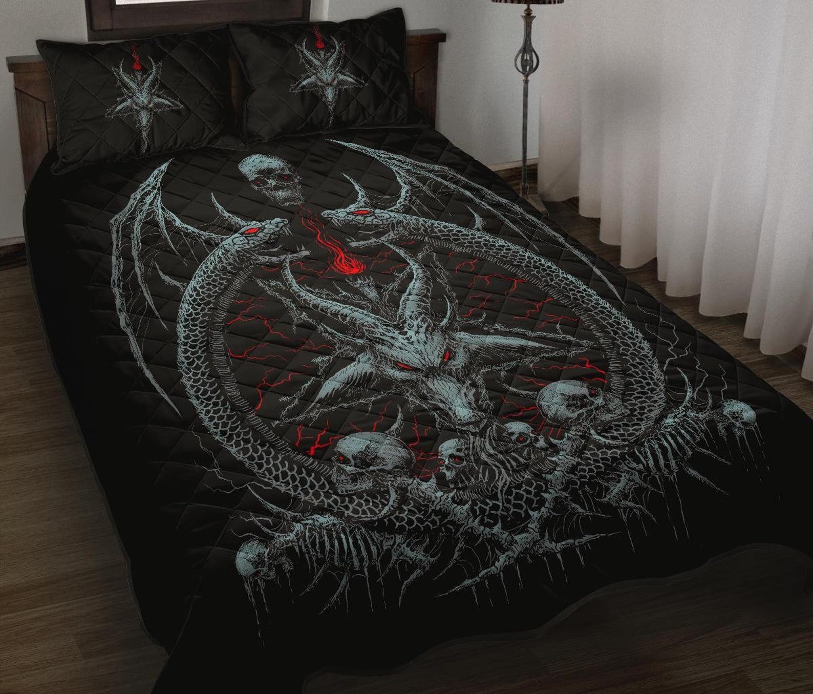 Skull Demon Satanic Goat Satanic Pentagram Serpent Quilt 3 Piece Set ...