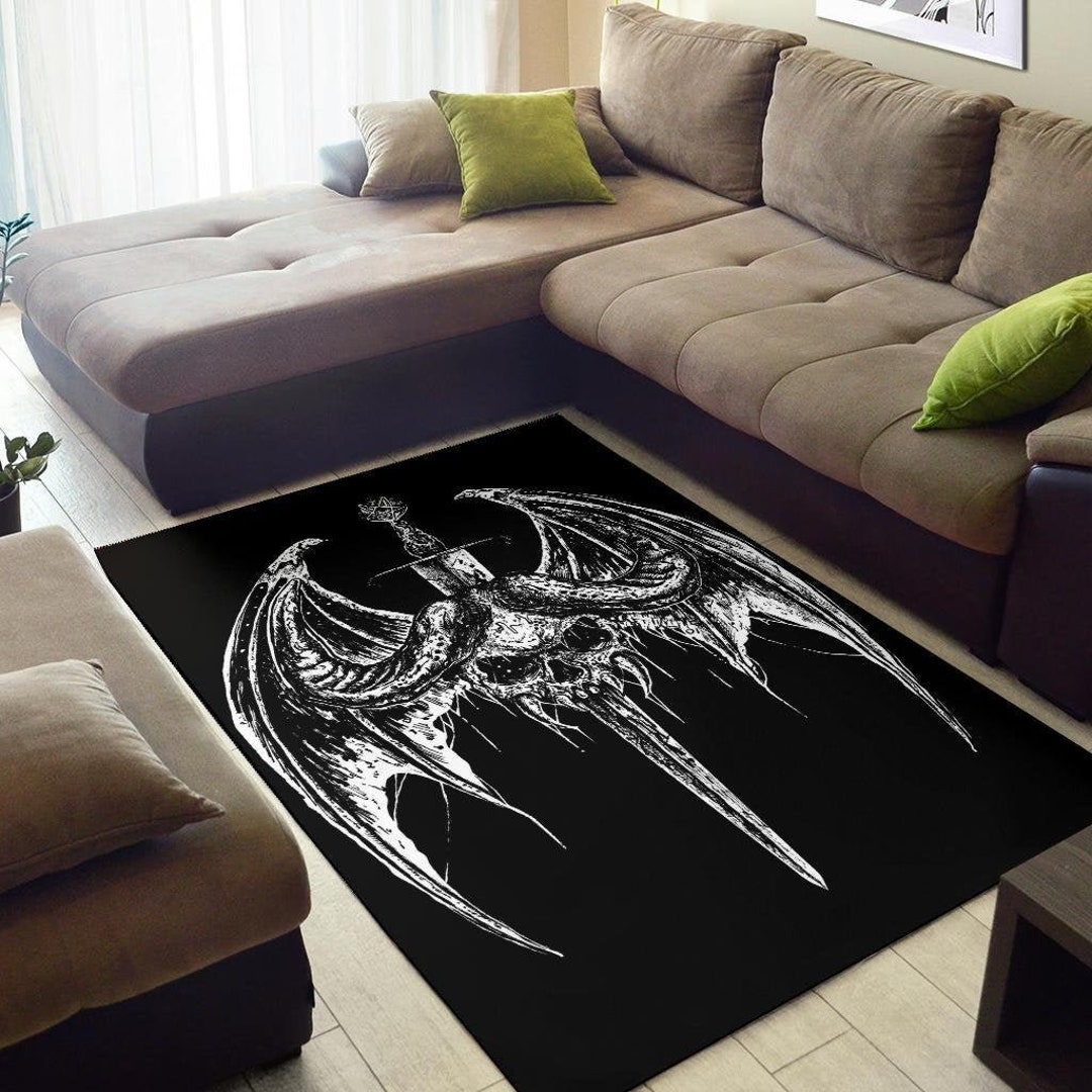 Bat Wing Skull Gothic Pentagram Sword Area Rug-gothic Decor-gothic ...