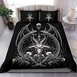 Skull Demon Satanic Goat Satanic Pentagram Serpent 3 Piece Duvet Set ...