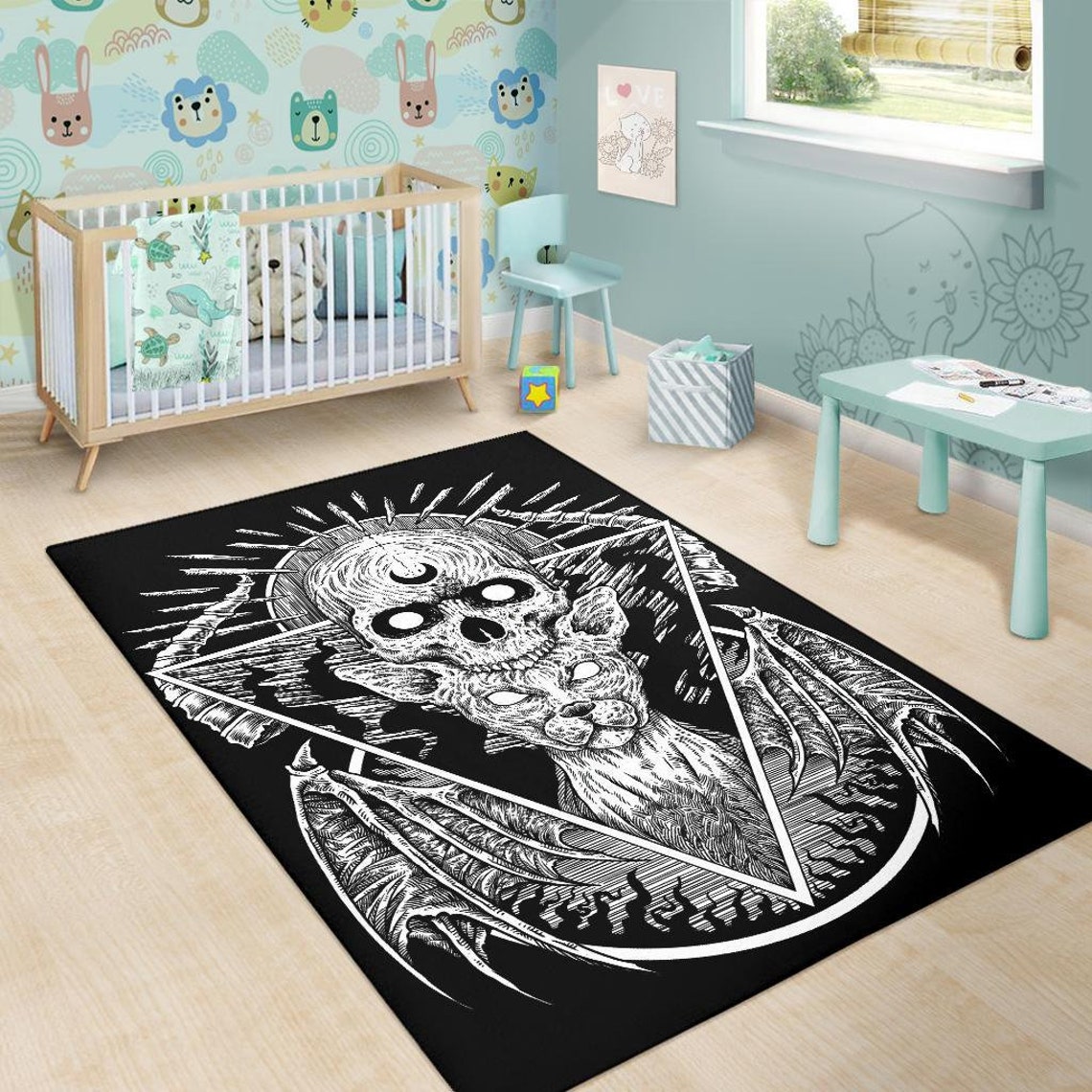 Skull Gothic Cat Area Rug Original Version Black and - Etsy