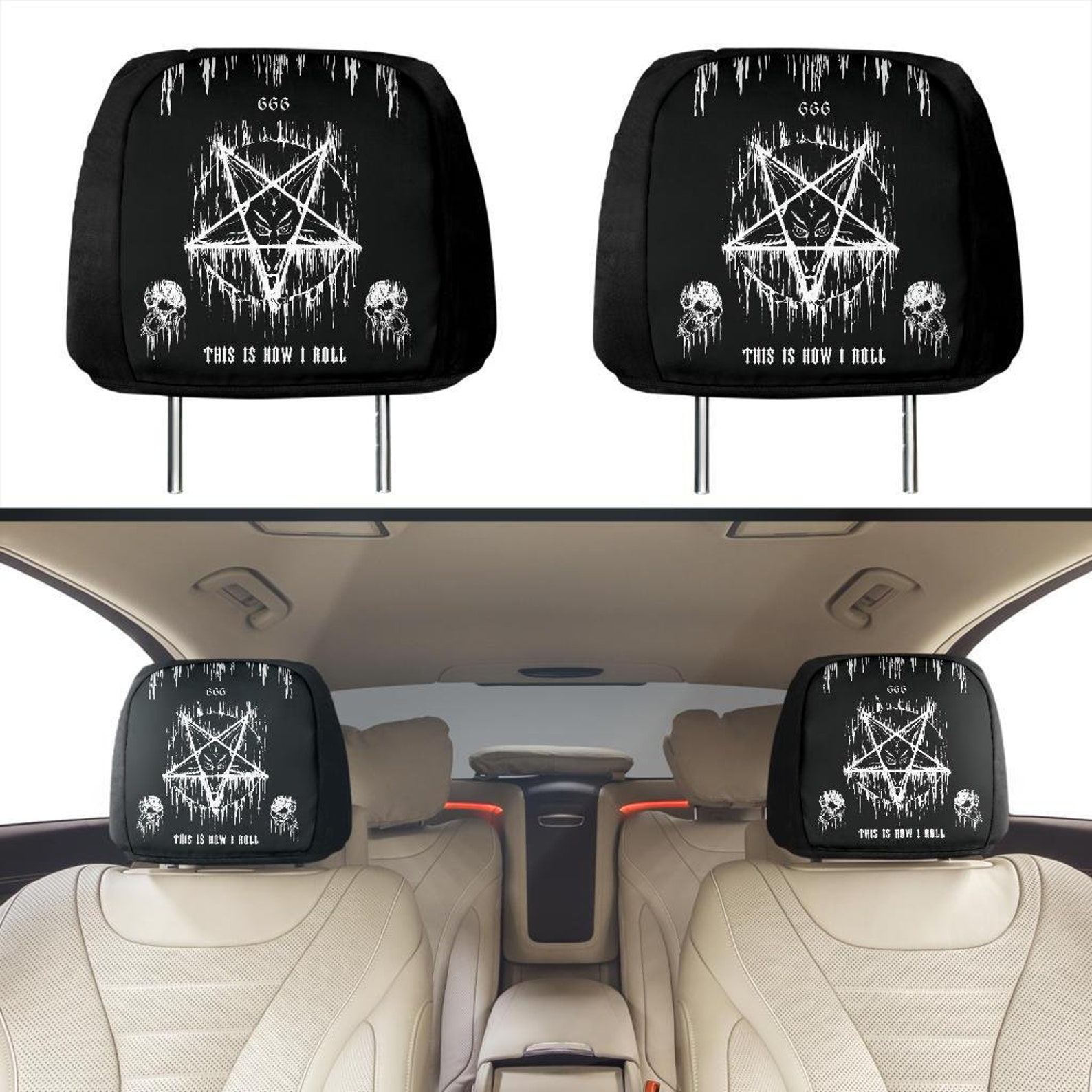 Skull 666 Satanic Pentagram Drip This is How I Roll Headrest - Etsy