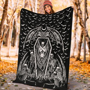 Skull Skeleton Chain Wicked Bat Shroud Blanket Black and White-gothic ...